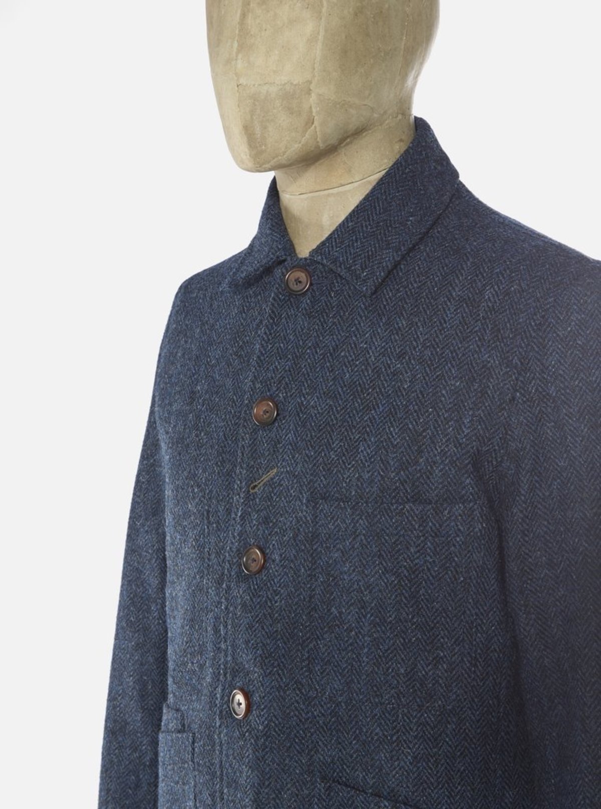 Universal Works Herringbone Harris Tweed Bakers Jacket - Navy | Garmentory