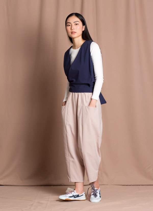 KAAREM Tý Back V Wrap Top - Dark Blue | Garmentory