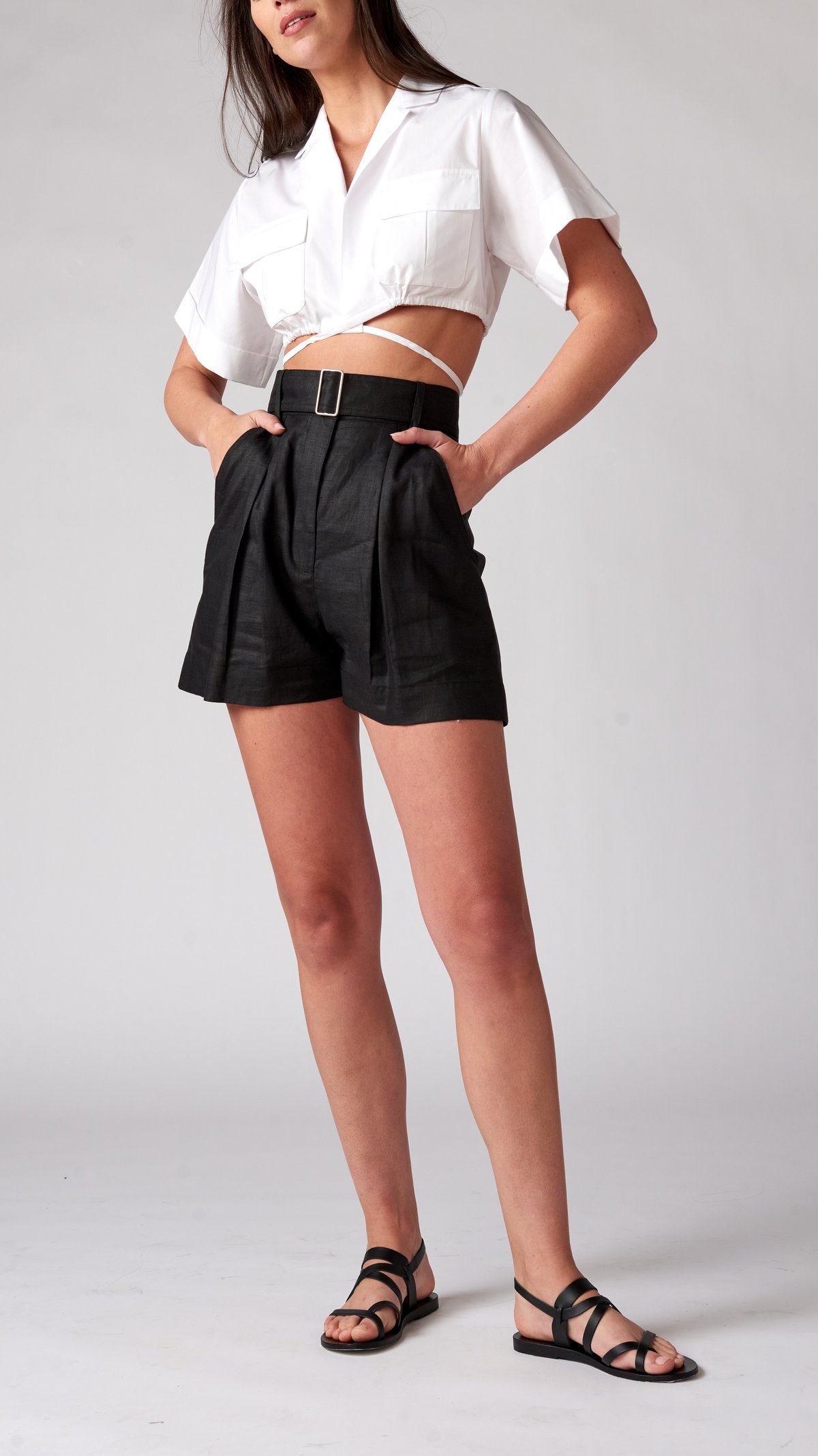 Matthew Bruch Cropped Safari Shirt - White | Garmentory