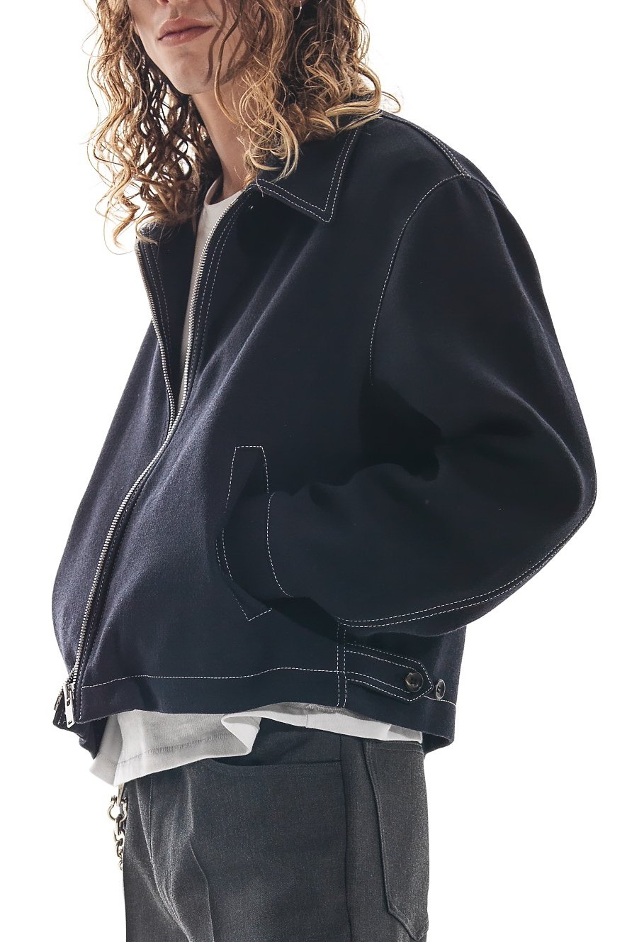 SECOND/LAYER Wool Twill Decatito Jacket - Navy | Garmentory