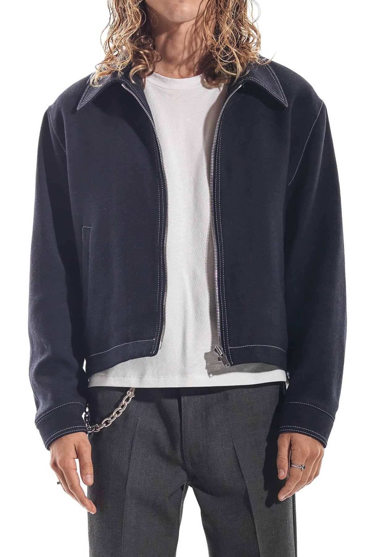SECOND/LAYER Wool Twill Decatito Jacket - Navy | Garmentory