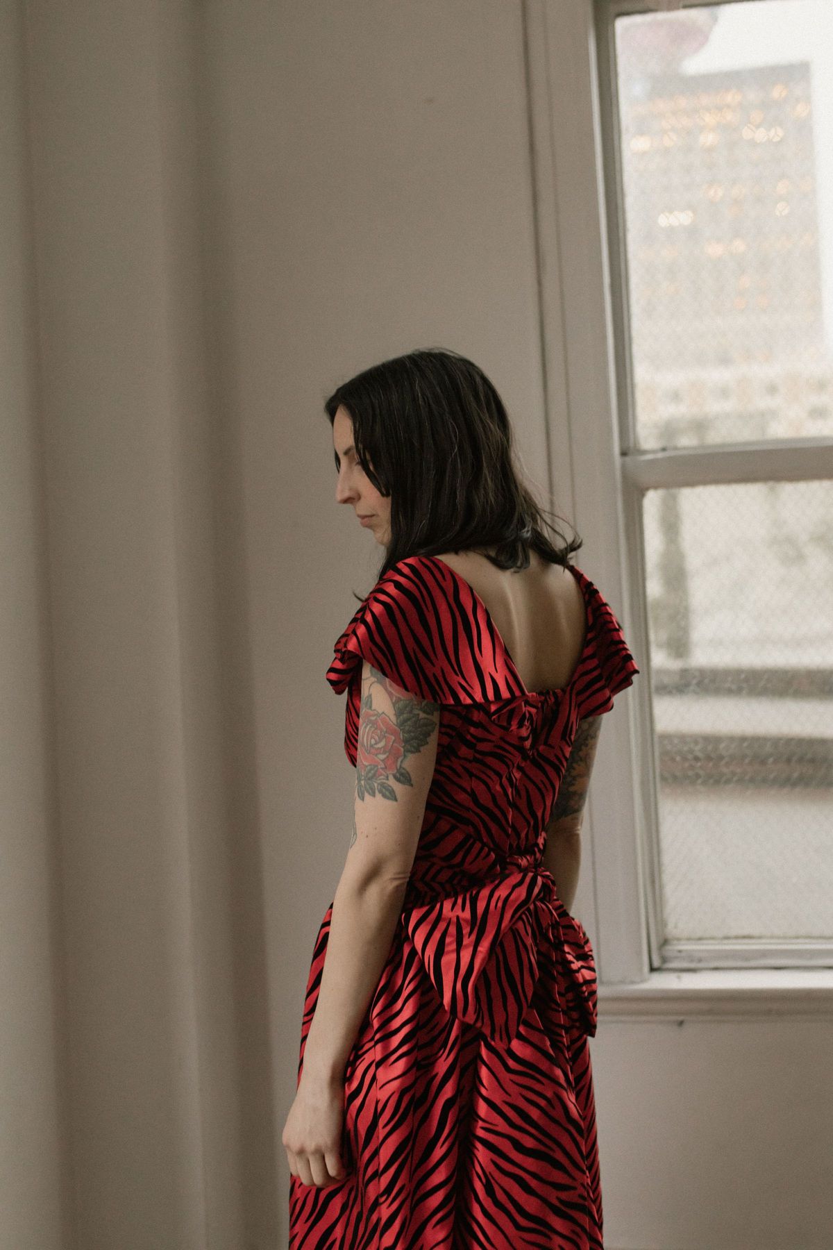 Batsheva Bow Dress - Red Zebra | Garmentory