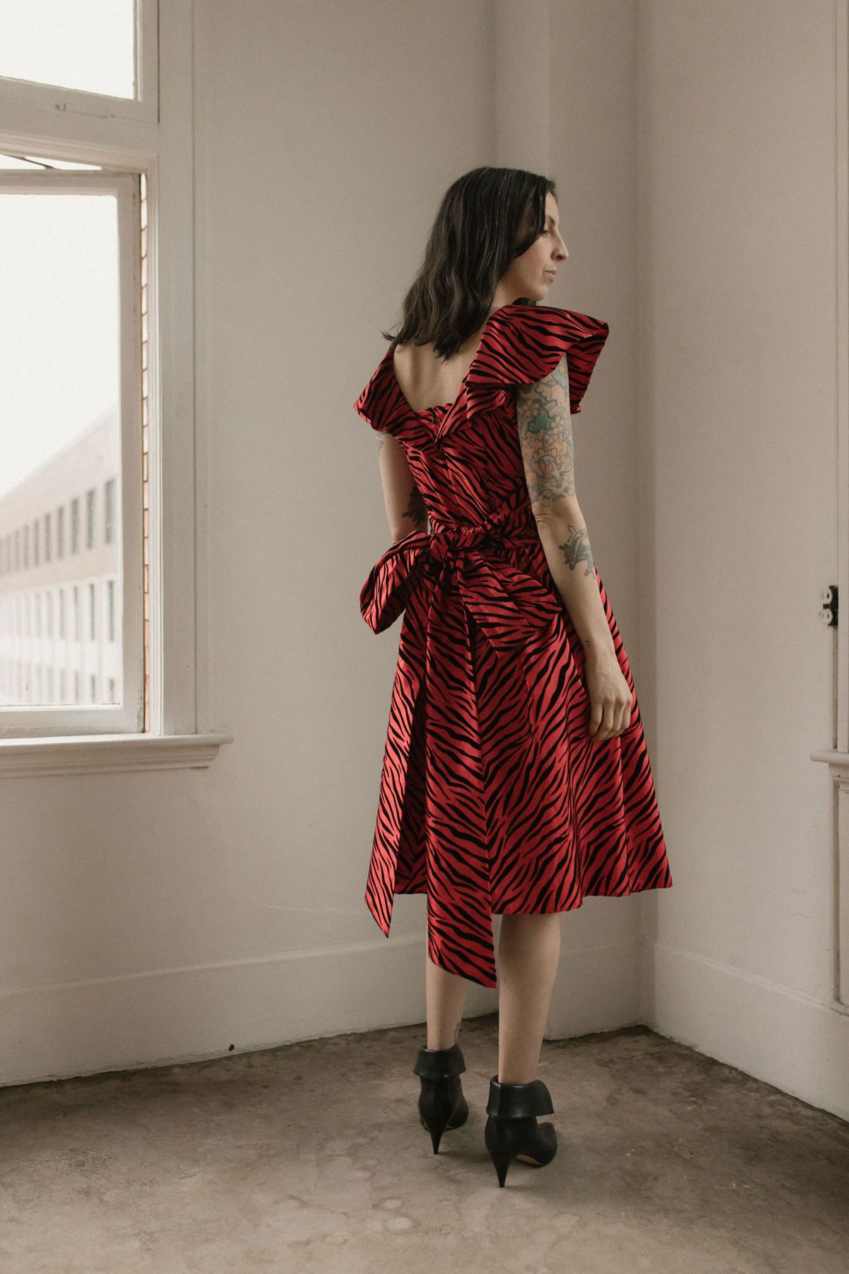 Batsheva Bow Dress - Red Zebra | Garmentory