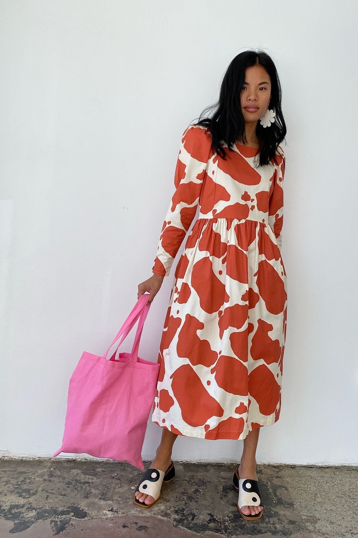 Lisa Says Gah Maddie Midi Dress - Orange/cream | Garmentory
