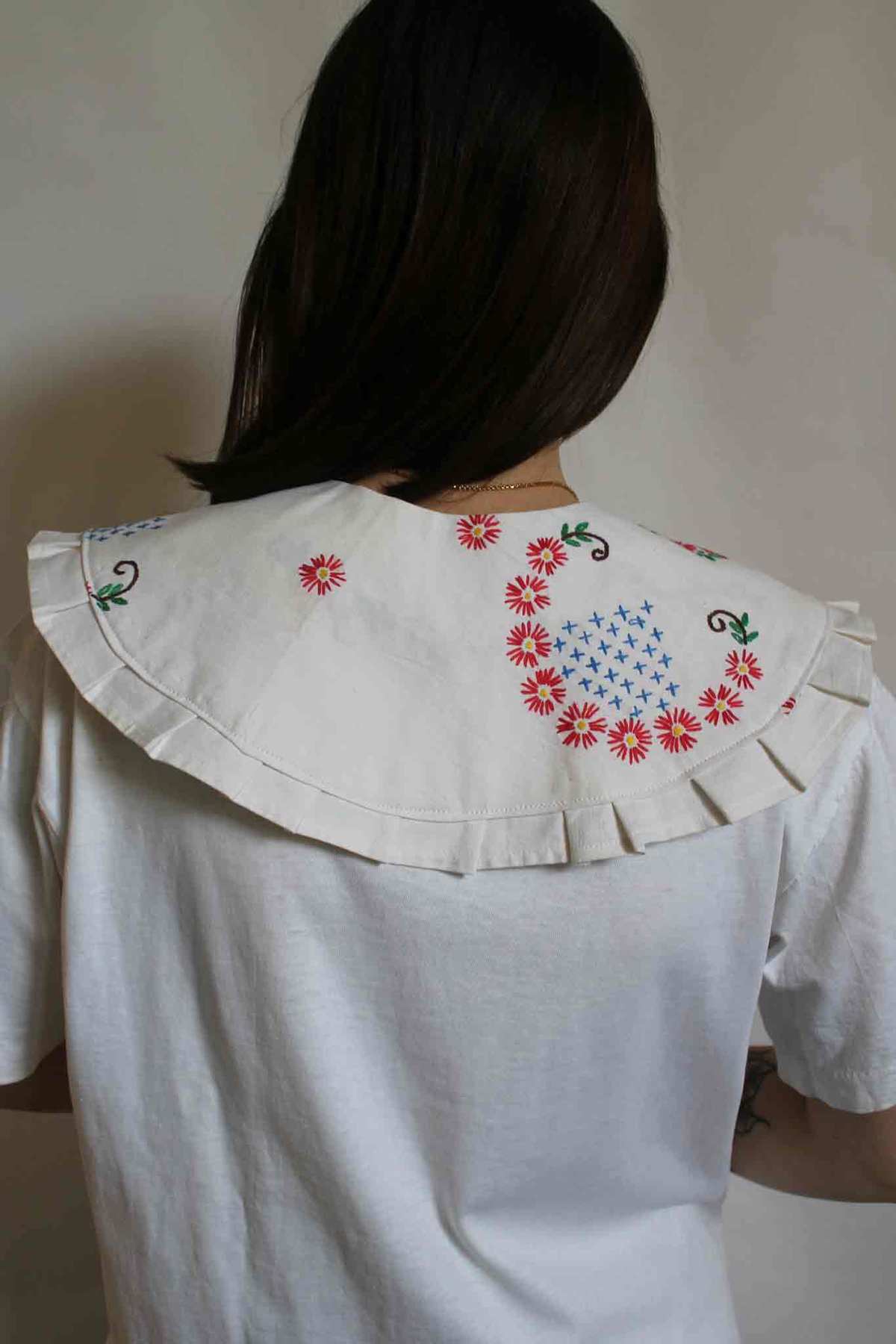 Vintage Handmade Embroidered Cotton Collar | Garmentory