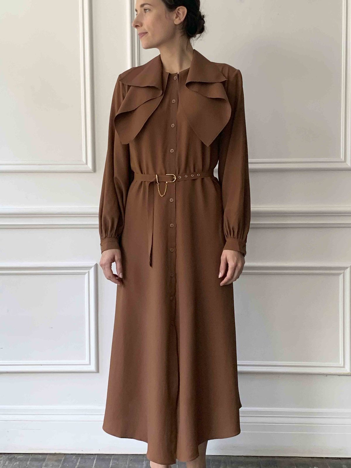 Veronique Leroy Crepe Dress in Chestnut | Garmentory