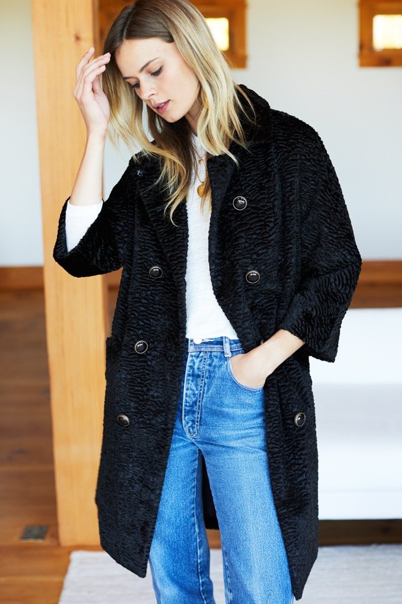 Emerson Fry Faux Persian Lamb Coat - Black | Garmentory