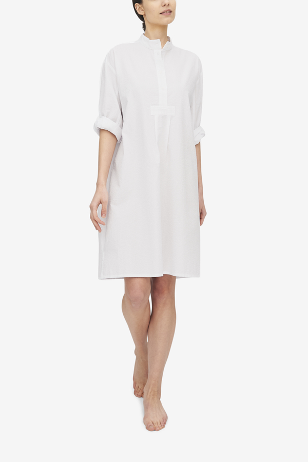 The Sleep Shirt Long Sleep Shirt - White Seersucker | Garmentory