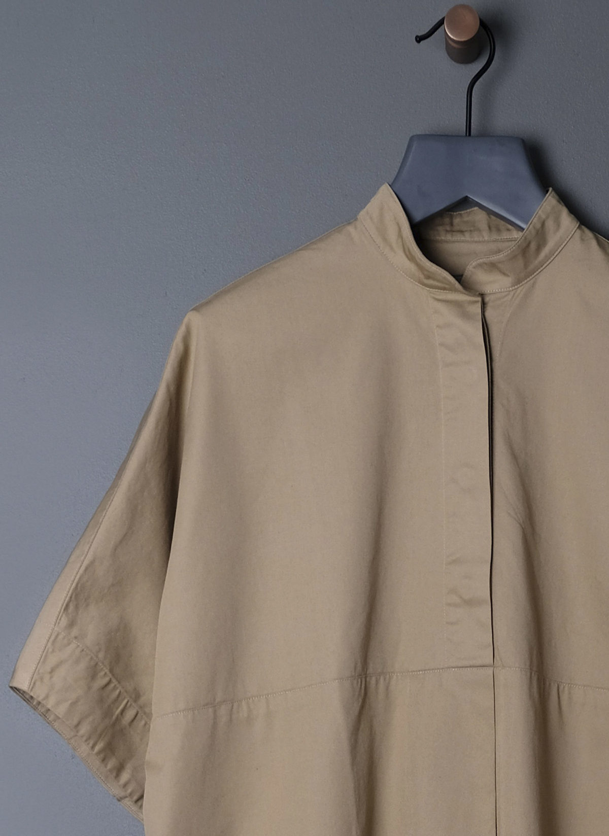 GREI. BANDED COLLAR SHIRT DRESS - KHAKI | Garmentory