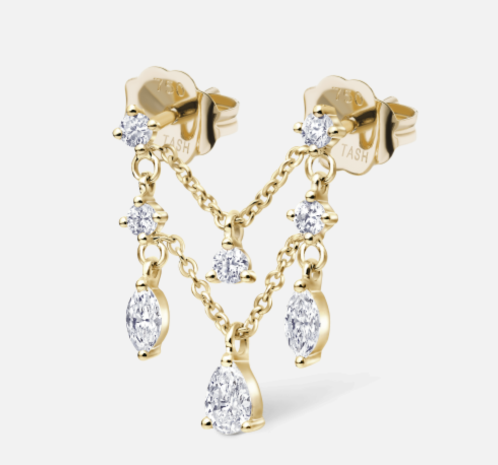 Maria Tash Diamond Round Marquise and Pear Chain Orbital earrings ...