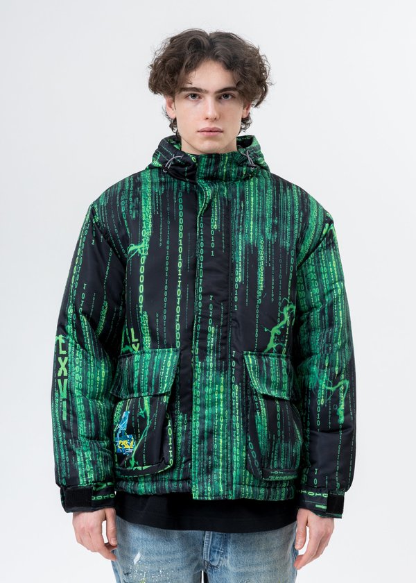 LXVI Screen Print Down Jacket - Black/Green | Garmentory