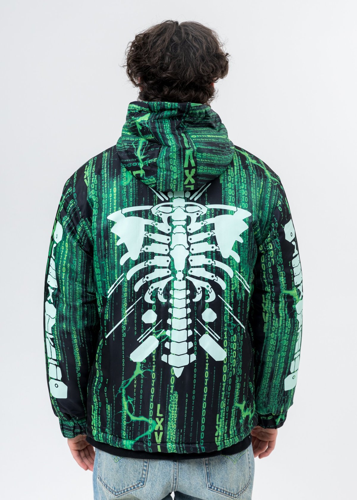 LXVI Screen Print Down Jacket - Black/Green | Garmentory