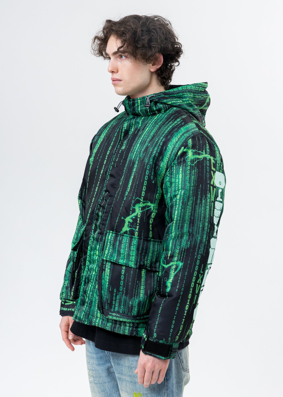 LXVI Screen Print Down Jacket - Black/Green | Garmentory