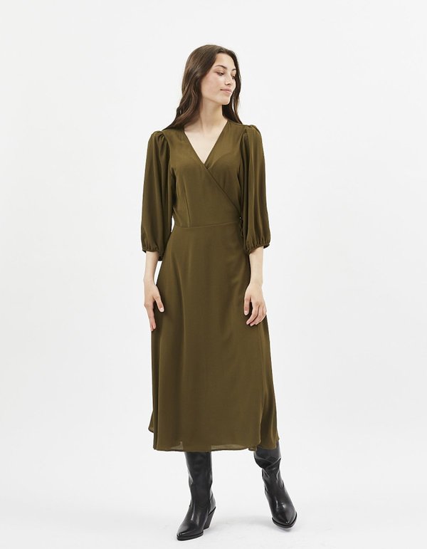 Minimum Elmina Midi Dress - Dark Olive | Garmentory