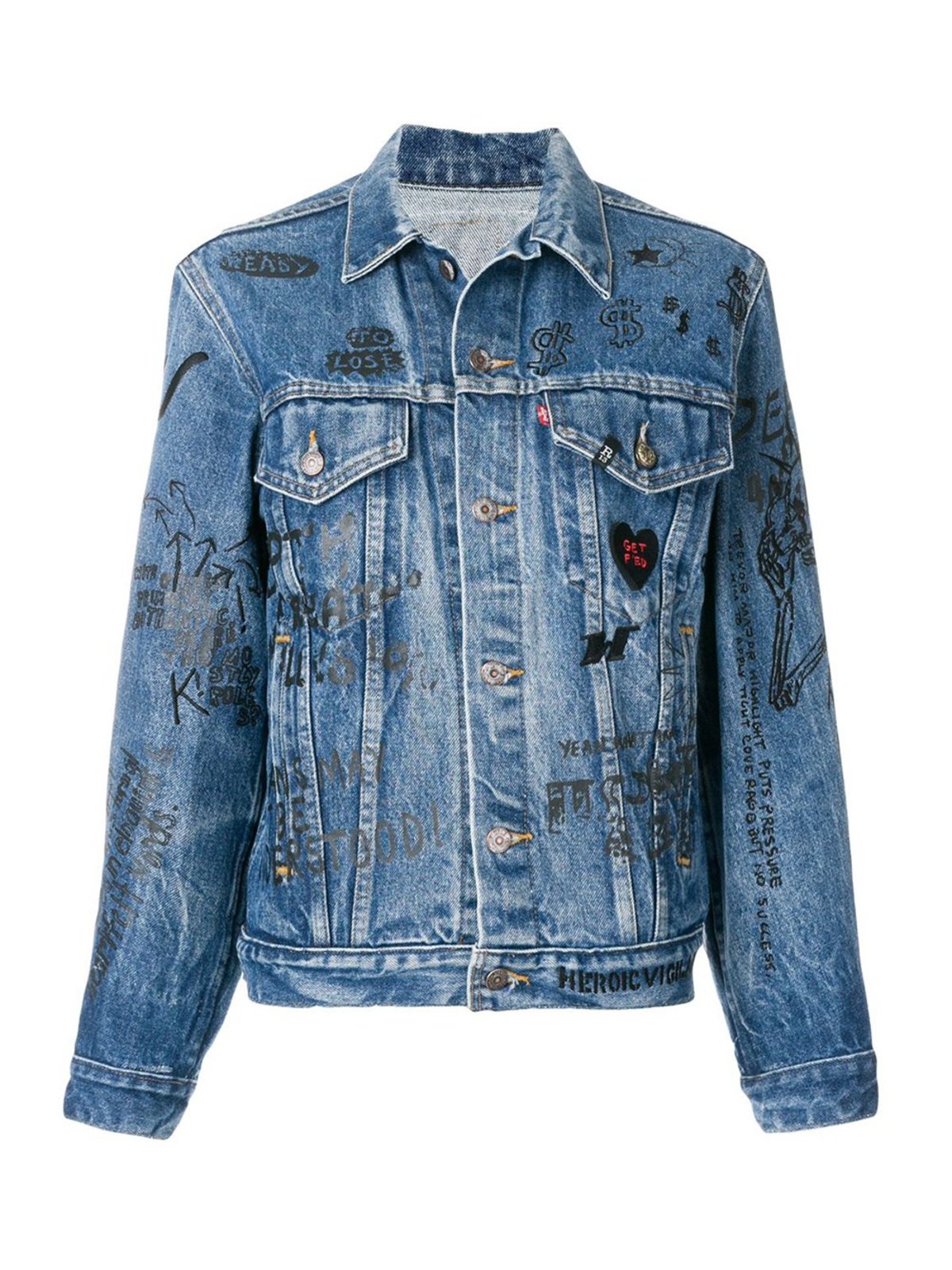 R13 Vintage Repurposed Graffiti Jacket - Denim | Garmentory