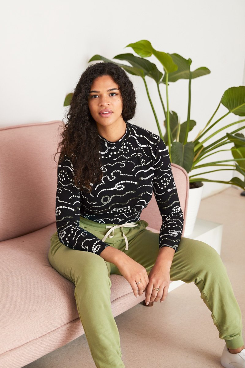 North Of West Morgan Mock Neck - Black/Snake Rainbow Print | Garmentory