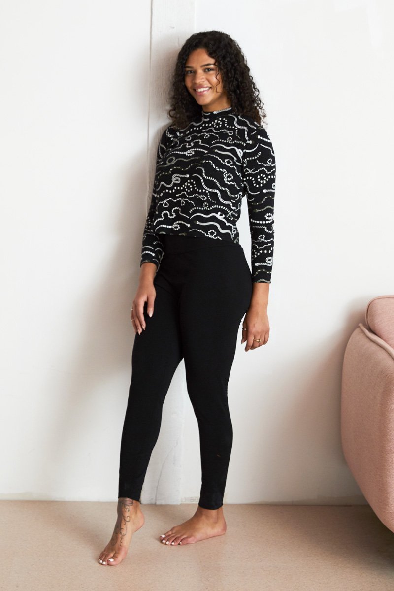 North Of West Morgan Mock Neck - Black/Snake Rainbow Print | Garmentory