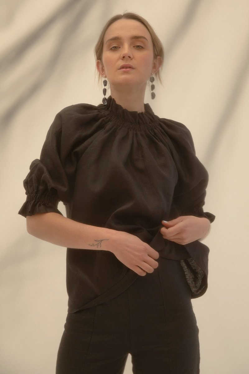 Muse the Label Celia Frill Blouse - Black | Garmentory