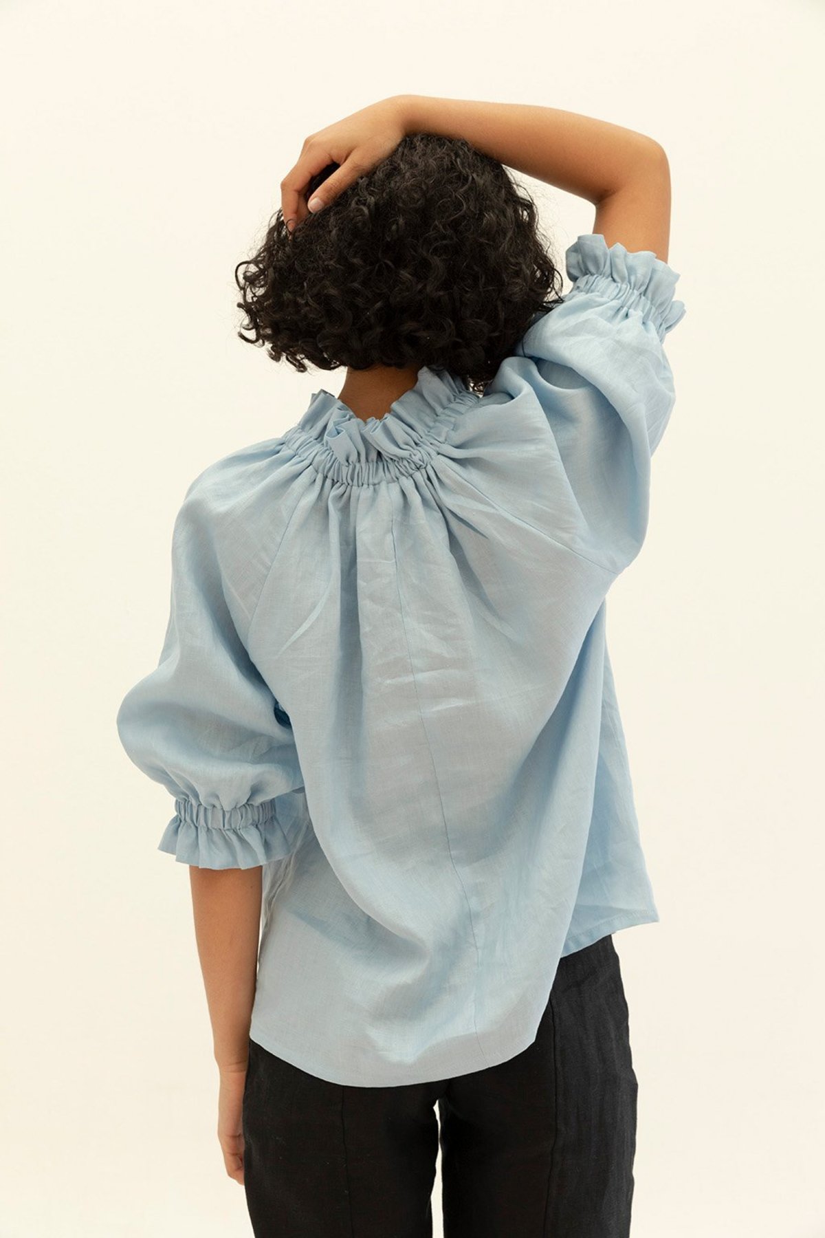 Muse the Label Celia Frill Neck Blouse - Sky | Garmentory