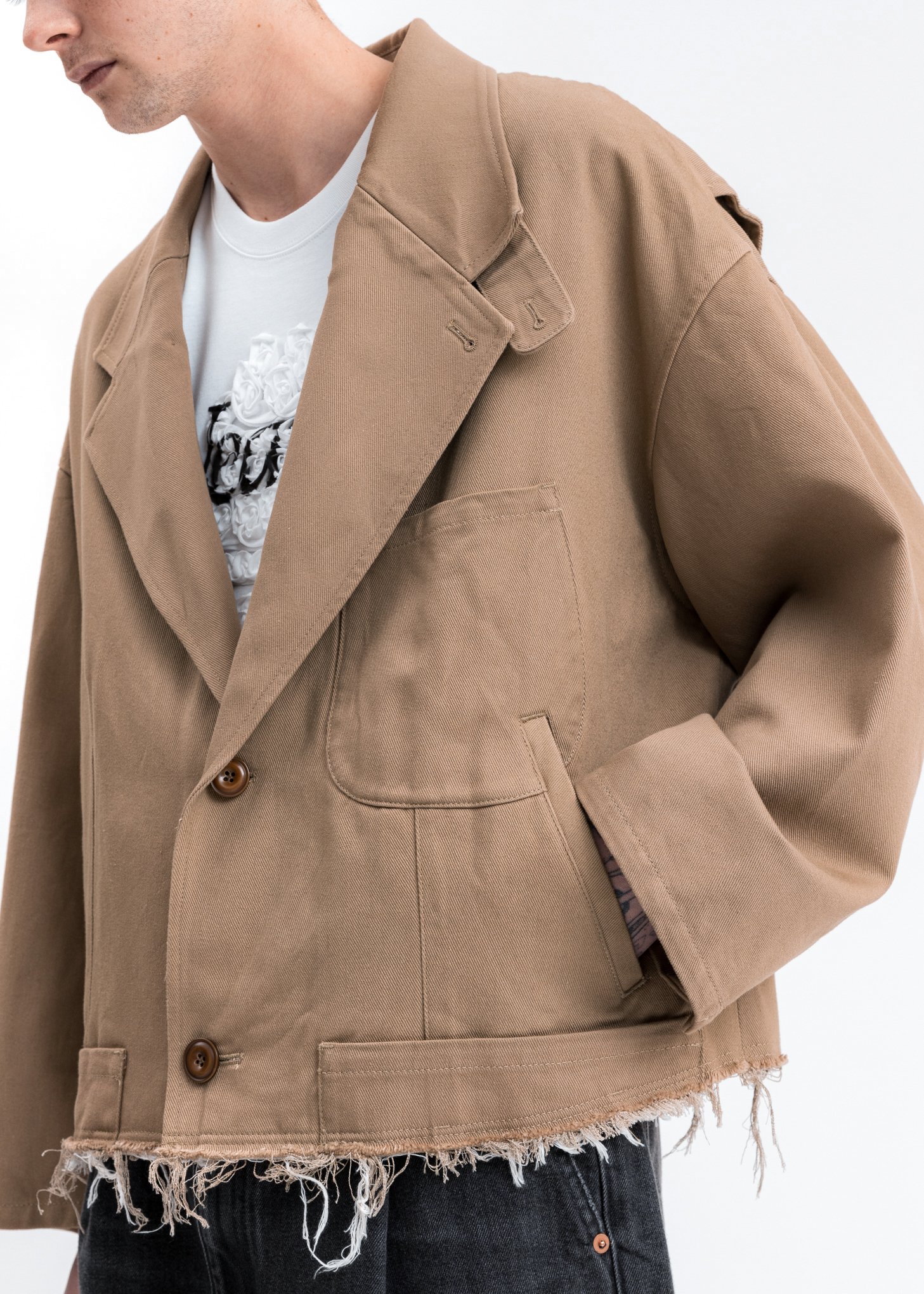 Doublet Silk Chino Cut Off Jacket - Beige | Garmentory