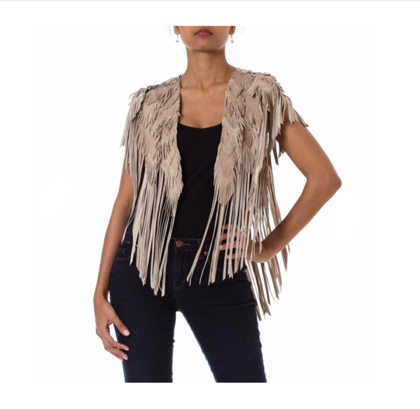 Morphew Suede Feather Leather Cape - Natural | Garmentory