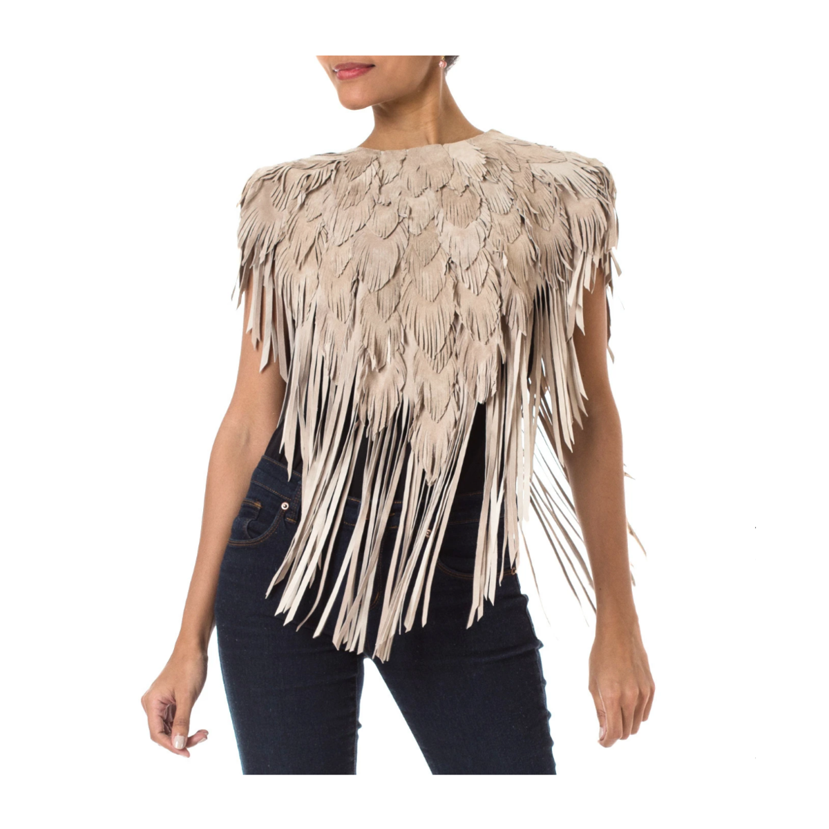 Morphew Suede Feather Leather Cape - Natural | Garmentory