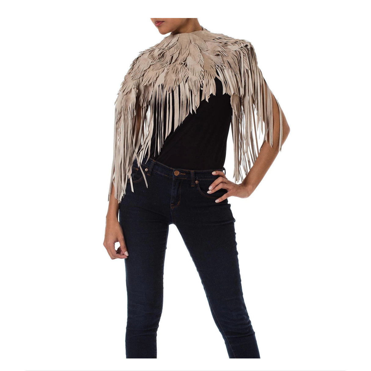 Morphew Suede Feather Leather Cape - Natural | Garmentory
