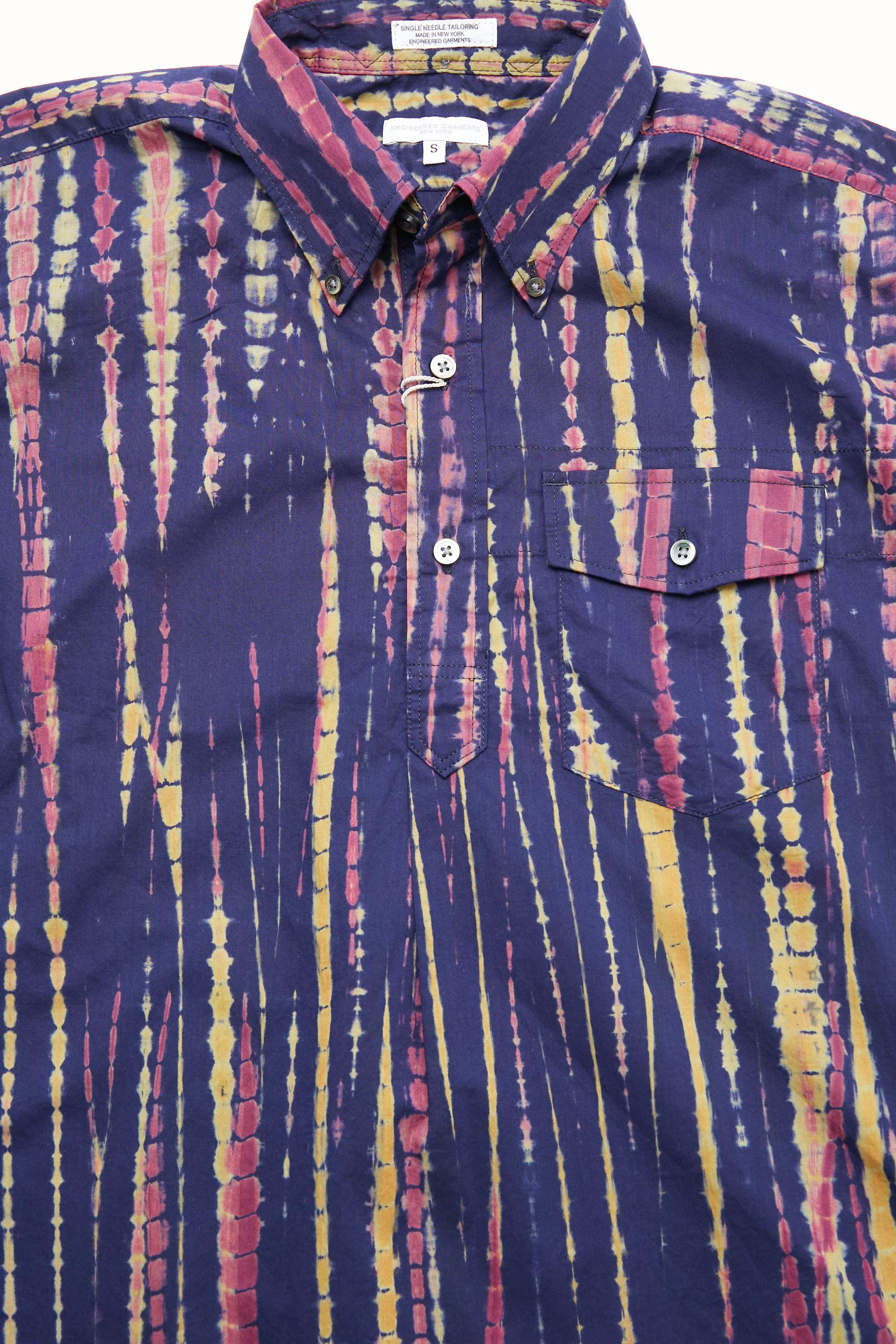 Engineered Garments Cotton Popover BD Shirt - Navy Lawn Batik Stripe ...