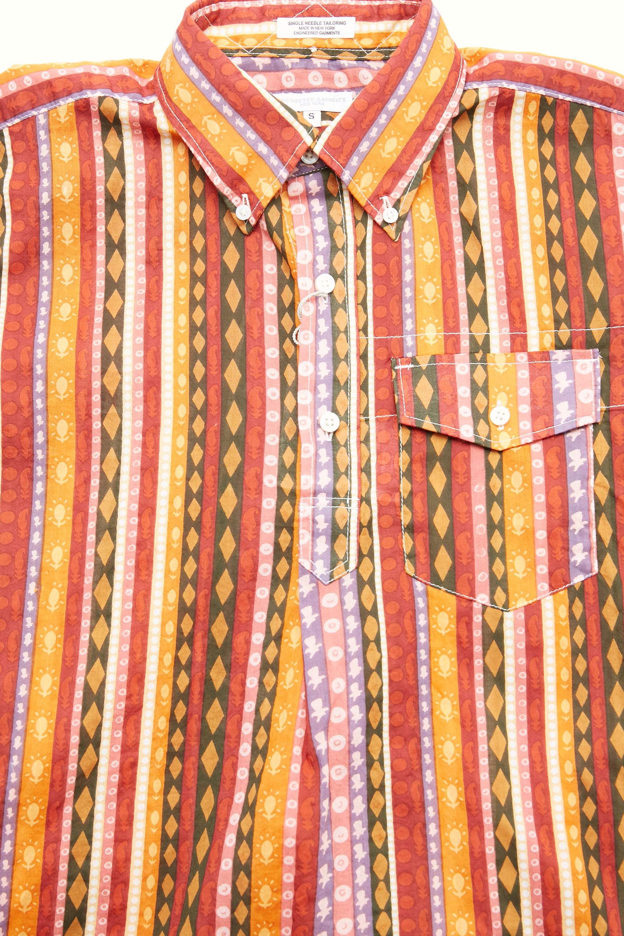 Engineered Garments Cotton Popover BD Shirt - Orange Lawn Batik Stripe ...