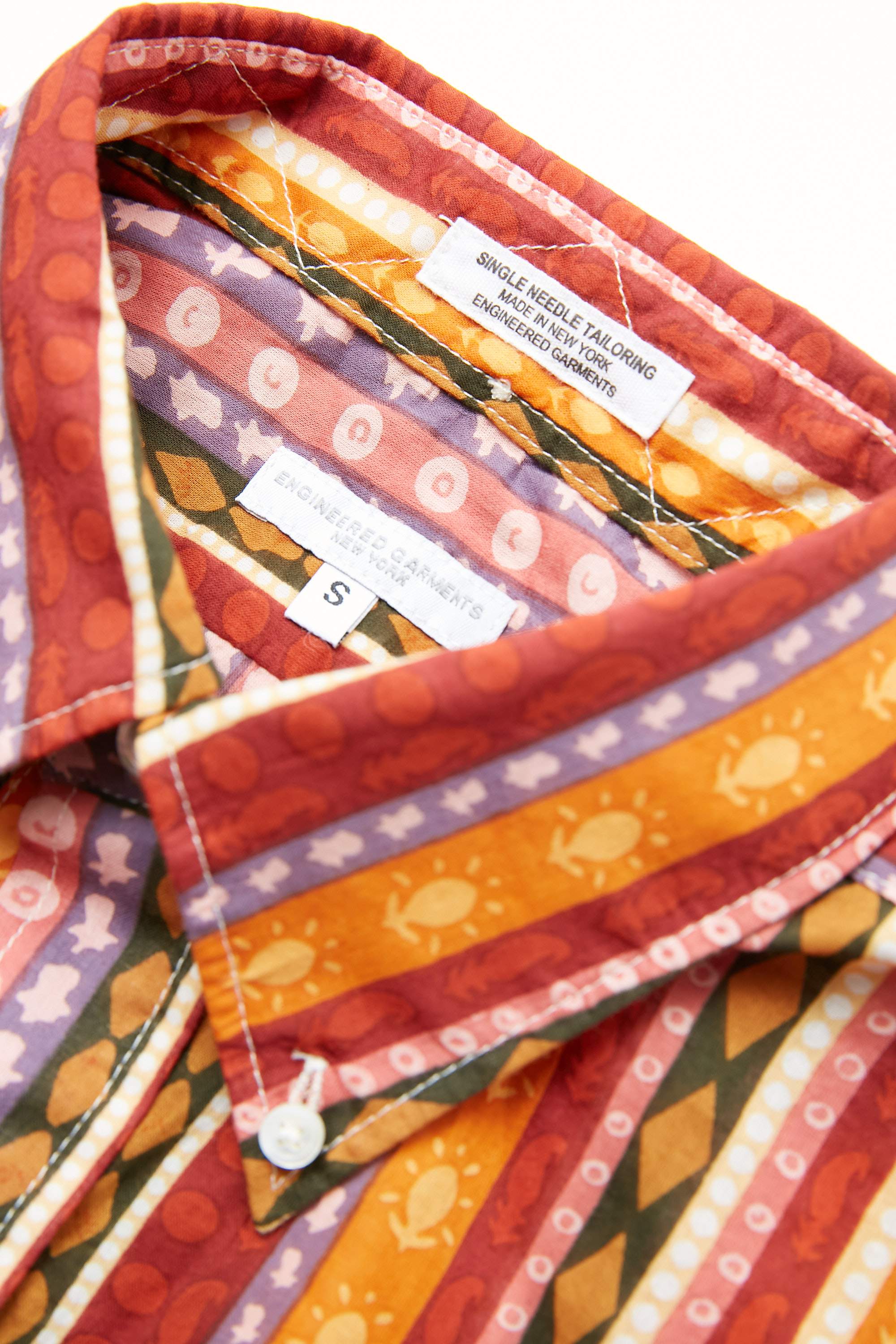 Engineered Garments Cotton Popover BD Shirt - Orange Lawn Batik Stripe ...