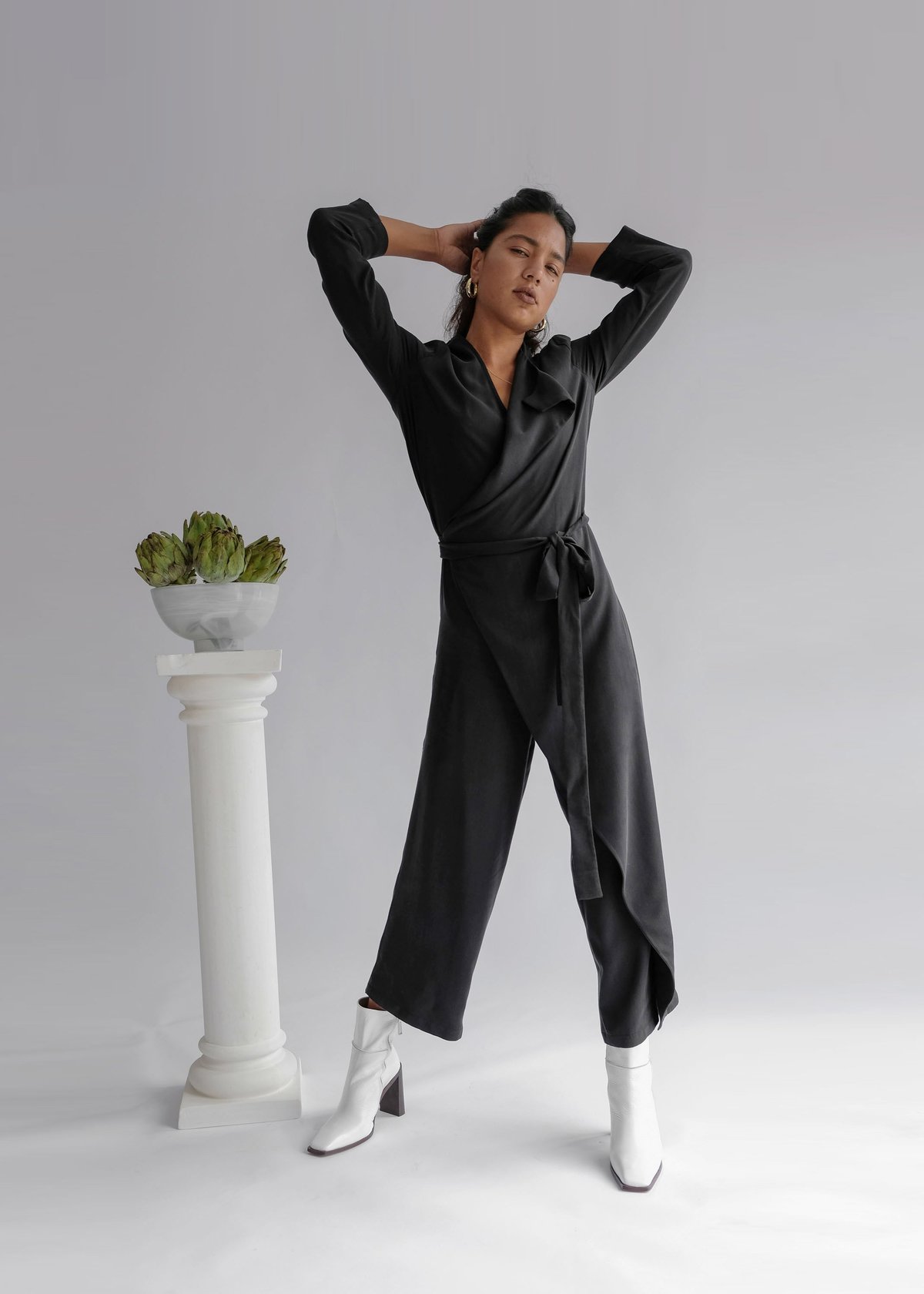 OhSevenDays The Wednesday Onesie Wrap Long Sleeve Belted Jumpsuit ...
