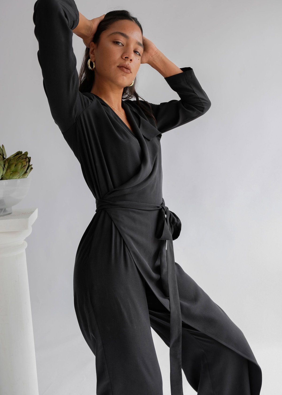 OhSevenDays The Wednesday Onesie Wrap Long Sleeve Belted Jumpsuit ...
