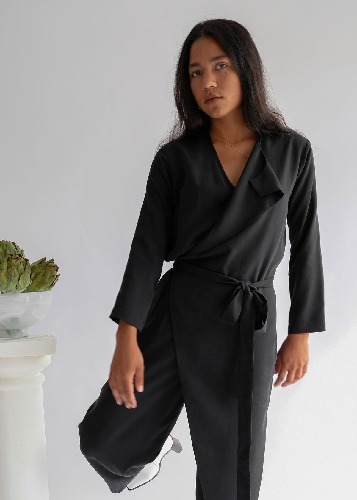 OhSevenDays The Wednesday Onesie Wrap Long Sleeve Belted Jumpsuit ...