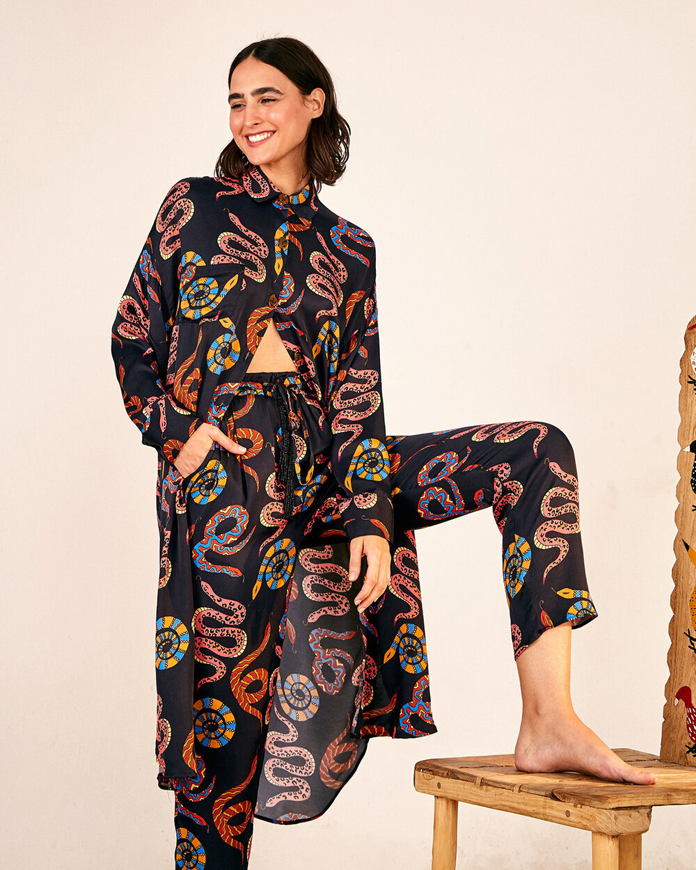 Farm Rio Black Snakes Maxi Shirt | Garmentory