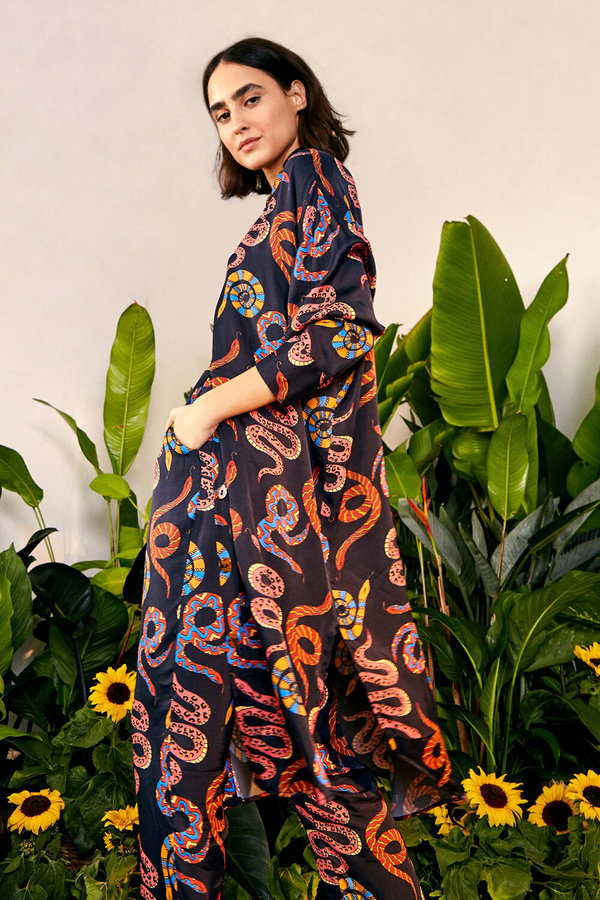 Farm Rio Black Snakes Maxi Shirt | Garmentory