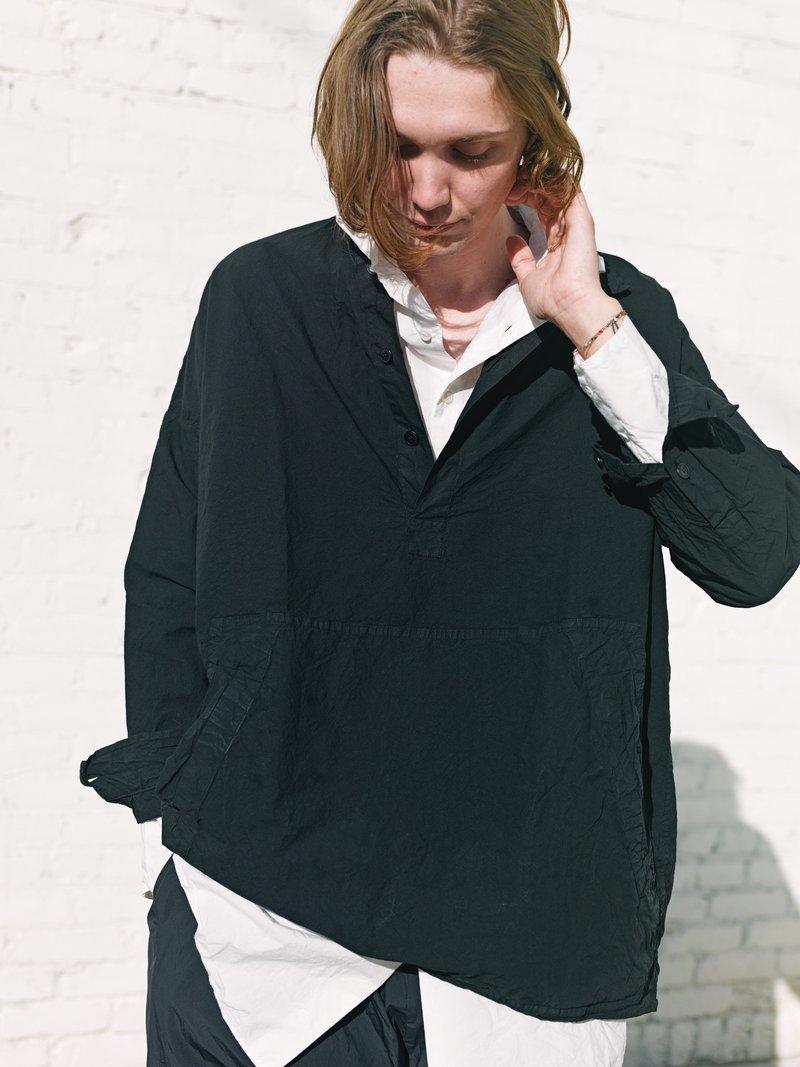 Casey Casey Cotton Cropped Pullover Tedy Top - Black Washed | Garmentory