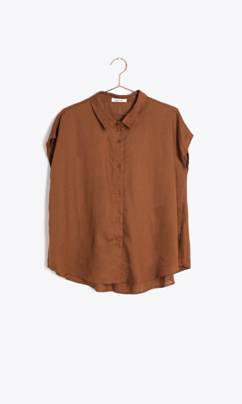 Mod Ref Linen Blend Cap Sleeve Blouse - Brown | Garmentory