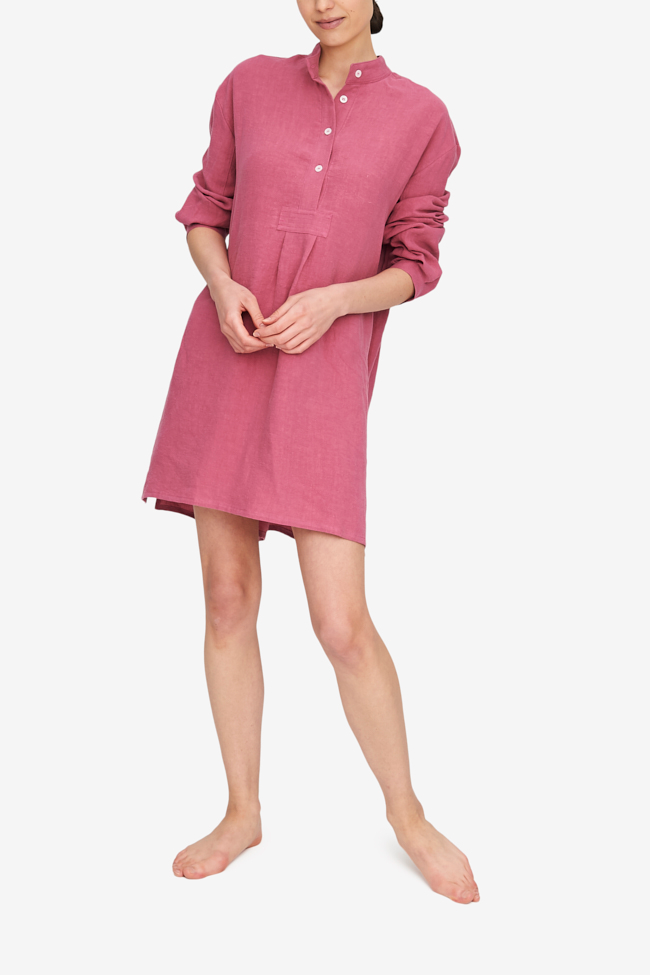 The Sleep Shirt Short Sleep Shirt - Rose Washed Linen | Garmentory