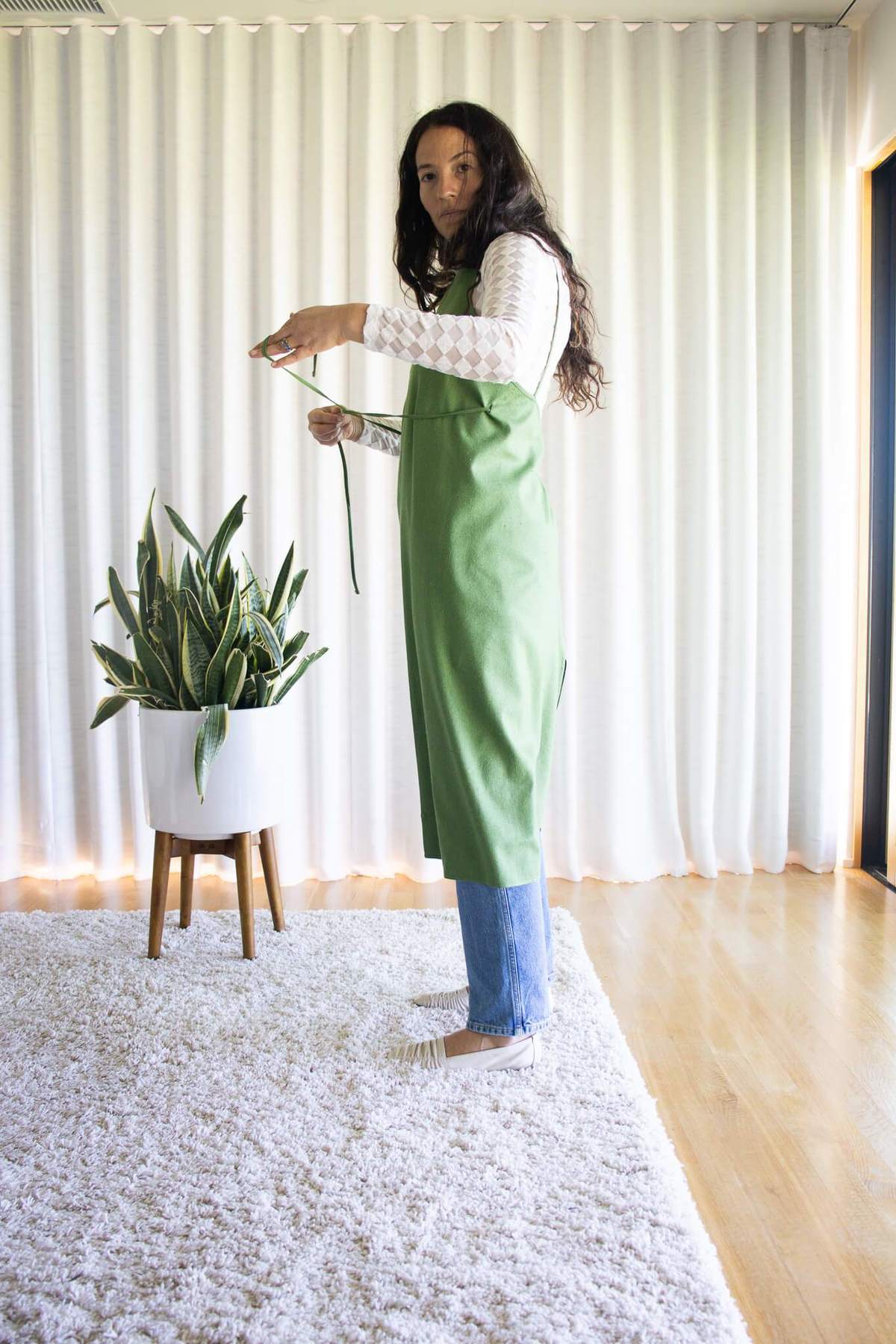 Baserange Yumi Apron Dress - Sun Moss Green | Garmentory