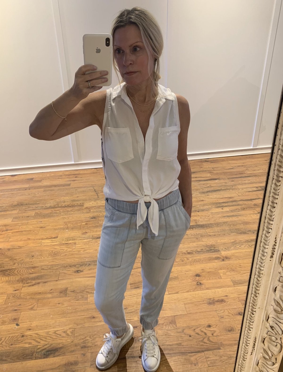 Bella Dahl Sleeveless Trimmed Tie Front Shirt - White | Garmentory