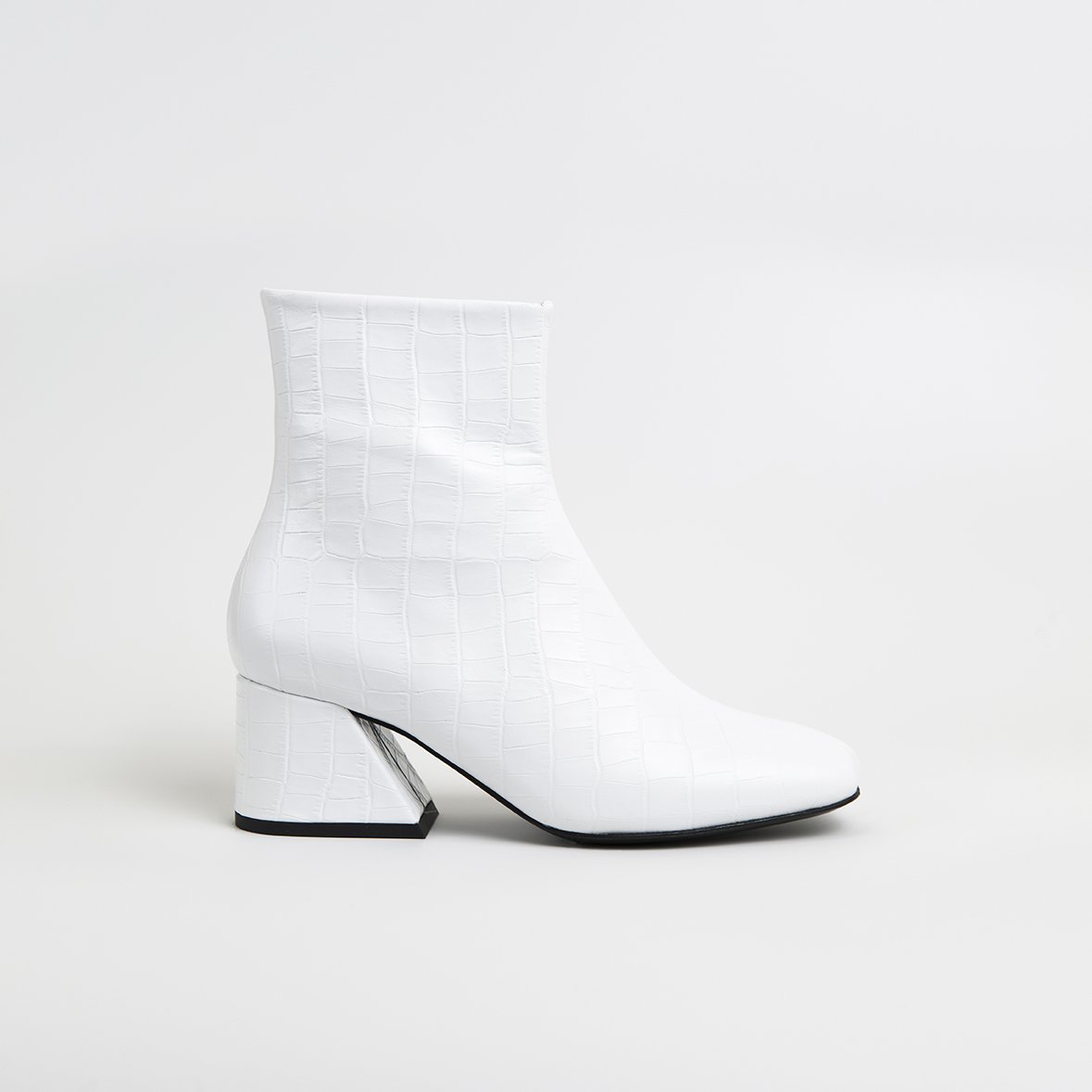 DORIC - White Leather Square Toe Boots | Garmentory