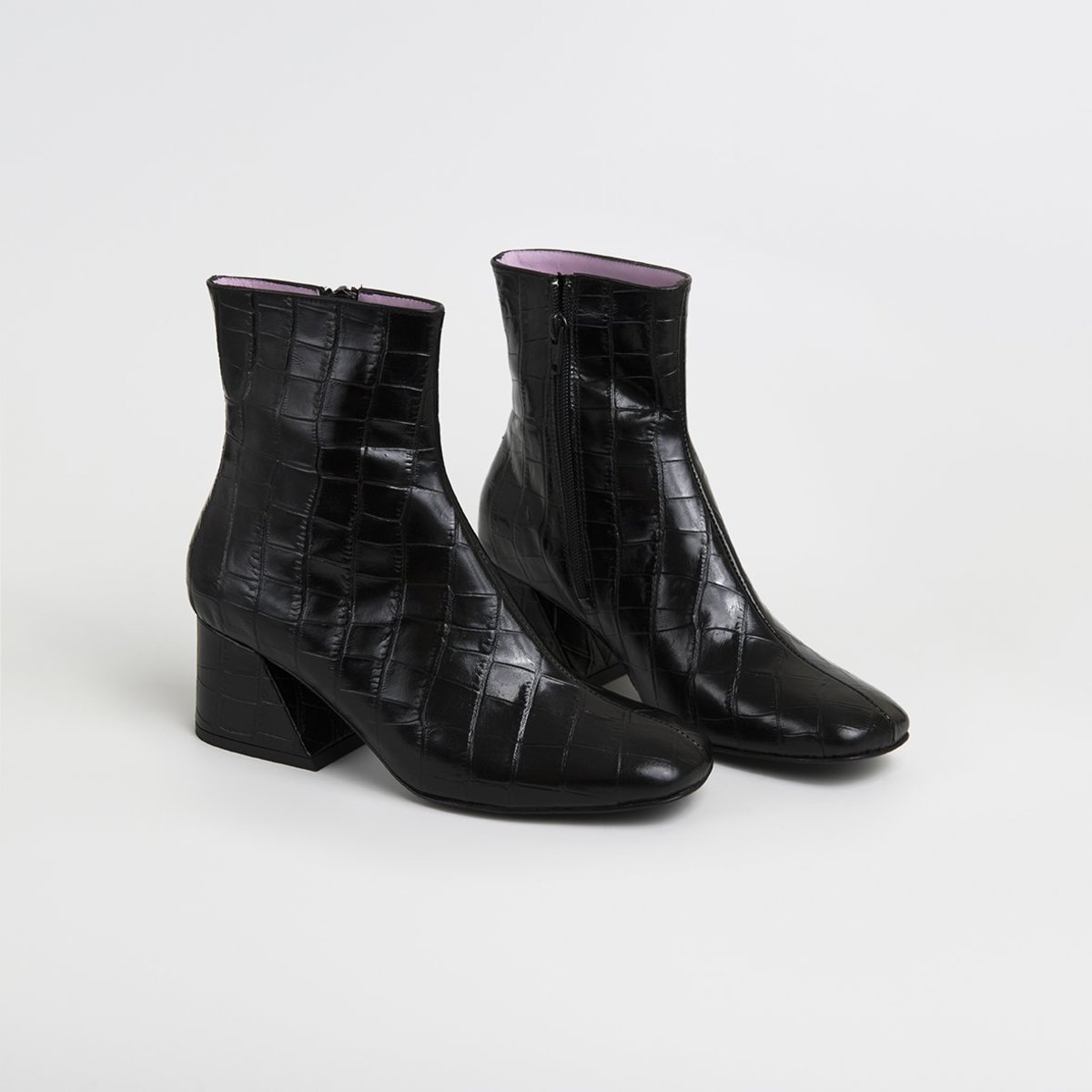 || SAMPLE SALE || DORIC - Black Leather Square Toe Boots | Garmentory