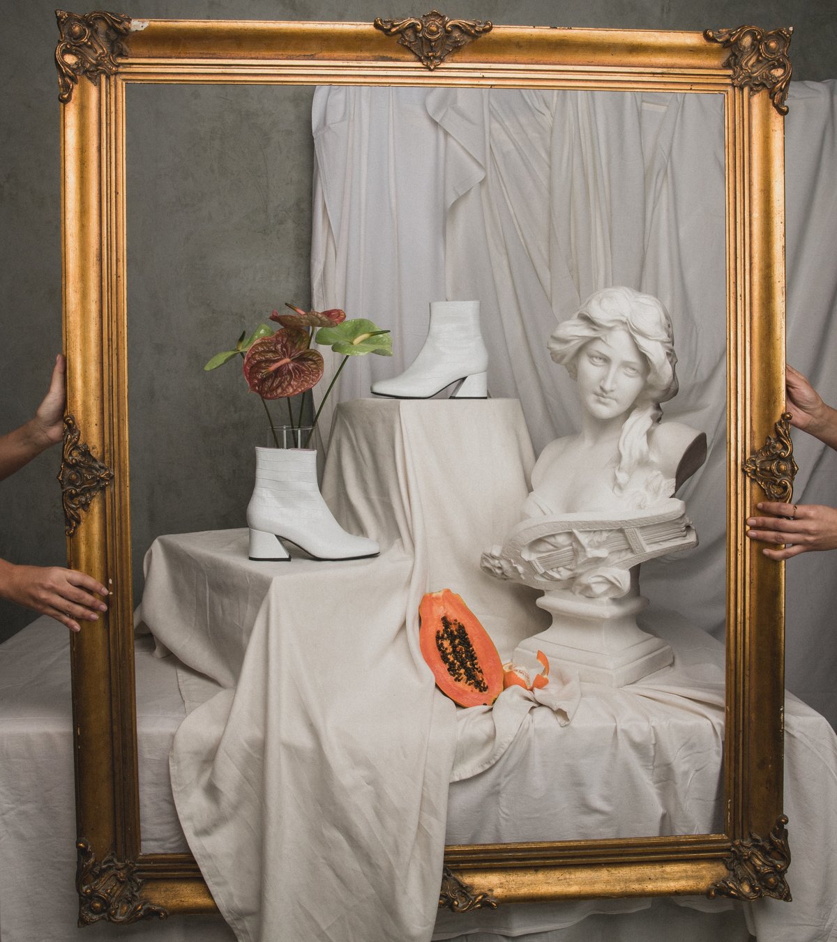 || SAMPLE SALE || DORIC - White Leather Square Toe Boots | Garmentory