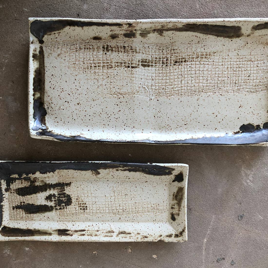 Gina DeSantis Ceramics Luna Textured Rectangular Medium Tray - Off ...