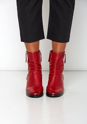 Halmanera Heel Side Zips Red Leather Round Toe Bootie - Red | Garmentory