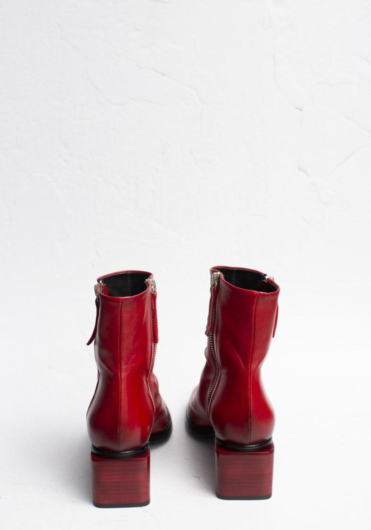 Halmanera Heel Side Zips Red Leather Round Toe Bootie - Red | Garmentory