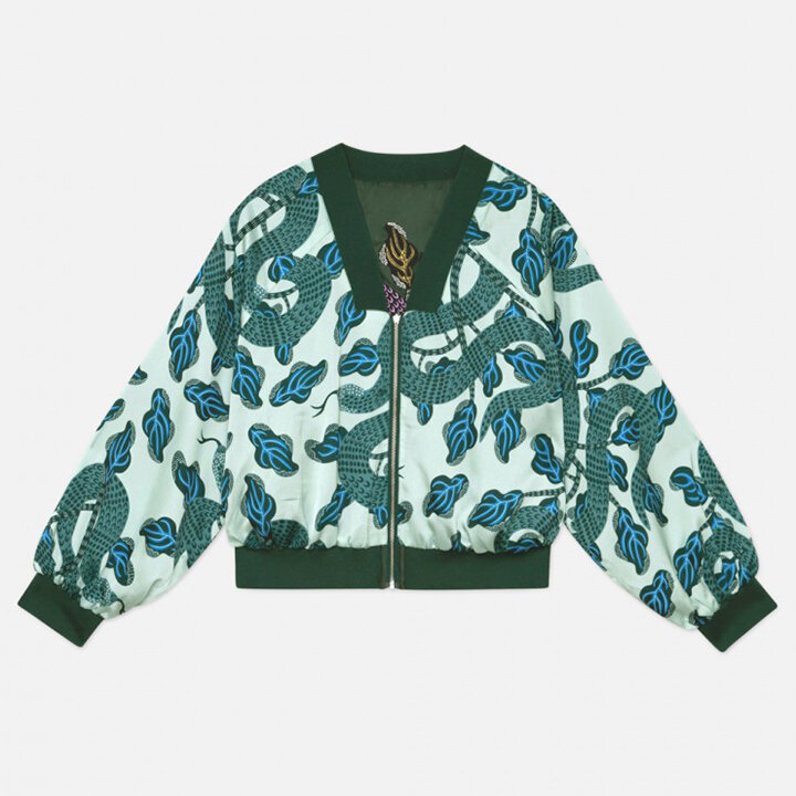 Gorman x Camilla Perkins Slinky Bomber Jacket - Green/Print | Garmentory