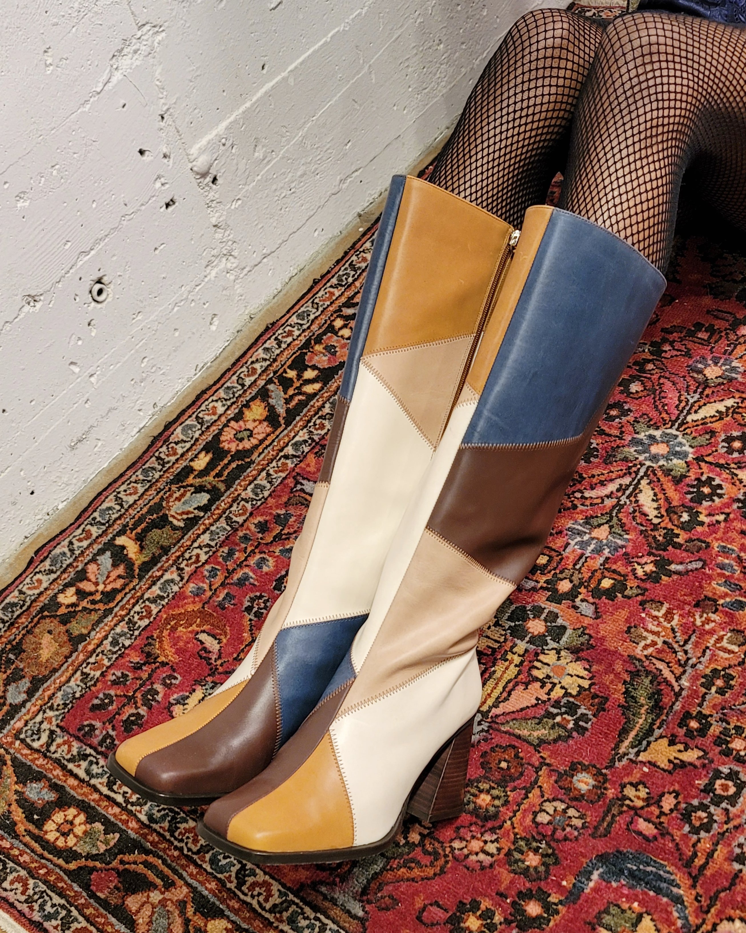 Alohas North Blue Geometric Patchwork Boots - Prints | Garmentory