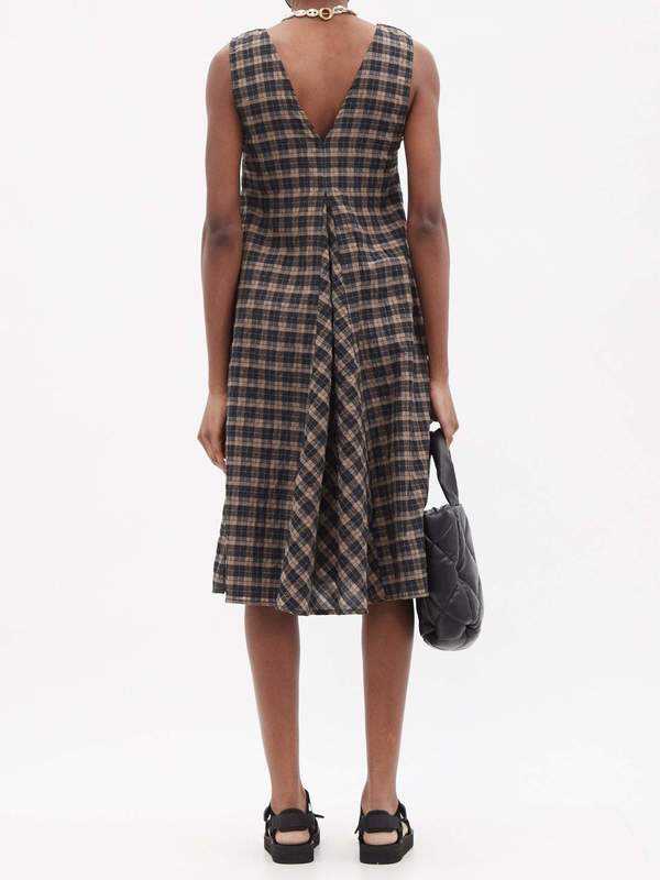 Ganni Seersucker Check Dress - Fossil | Garmentory