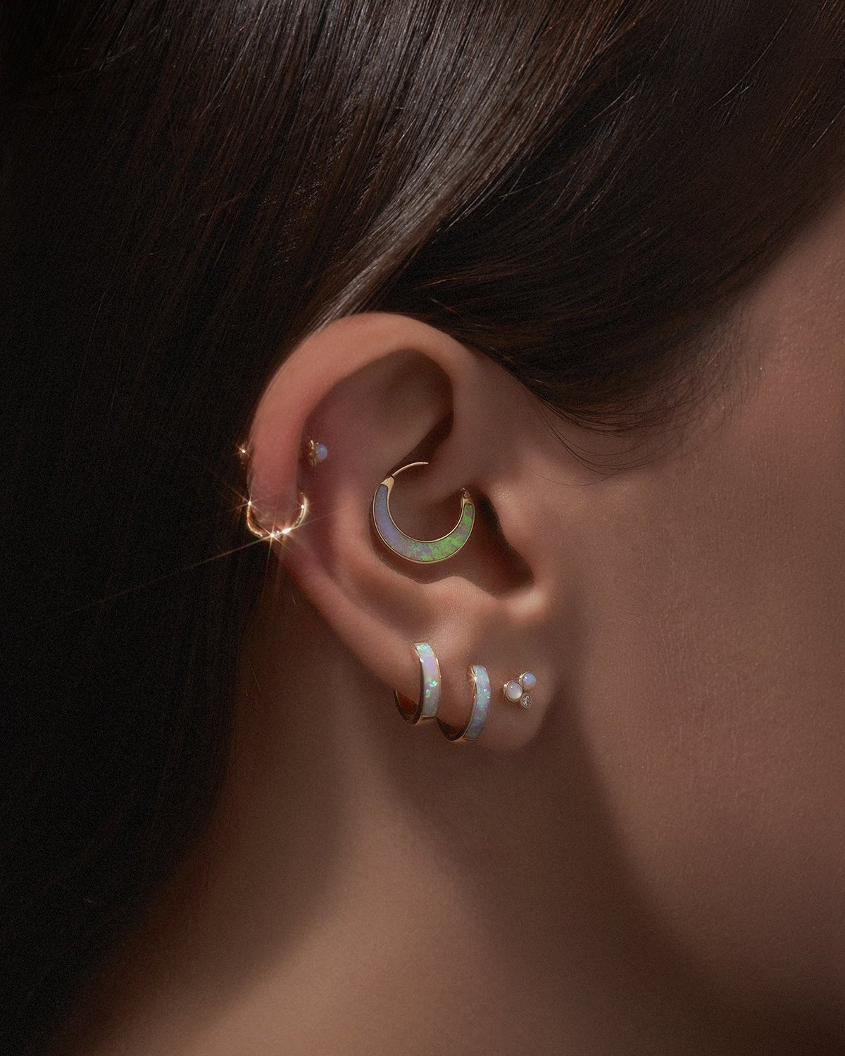 Pamela Love Piercing 10mm Inlay Clicker earring - 14k yellow gold/opal ...